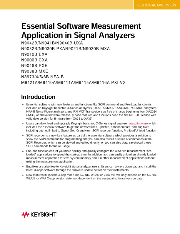 Essential Software Measurement Application in Signal Analyzers PDF Asset Page | Keysight